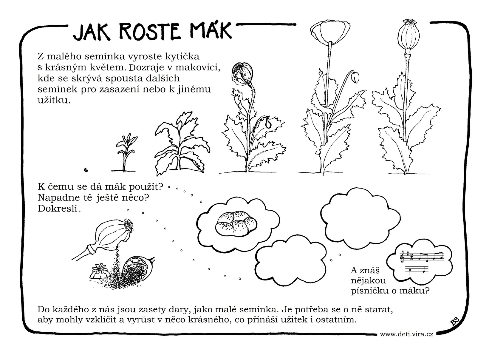 Mák, makovice - pracovní listy, bludiště, písničky - Víra pro děti